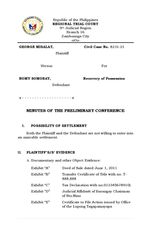 Pre Trial Order and Minutes of Pre Trial Template 2021 - Republic of ...