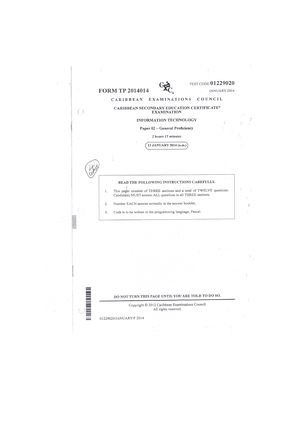 CSEC INFO TECH 2022 P1 JUNE - Information Technology - Studocu