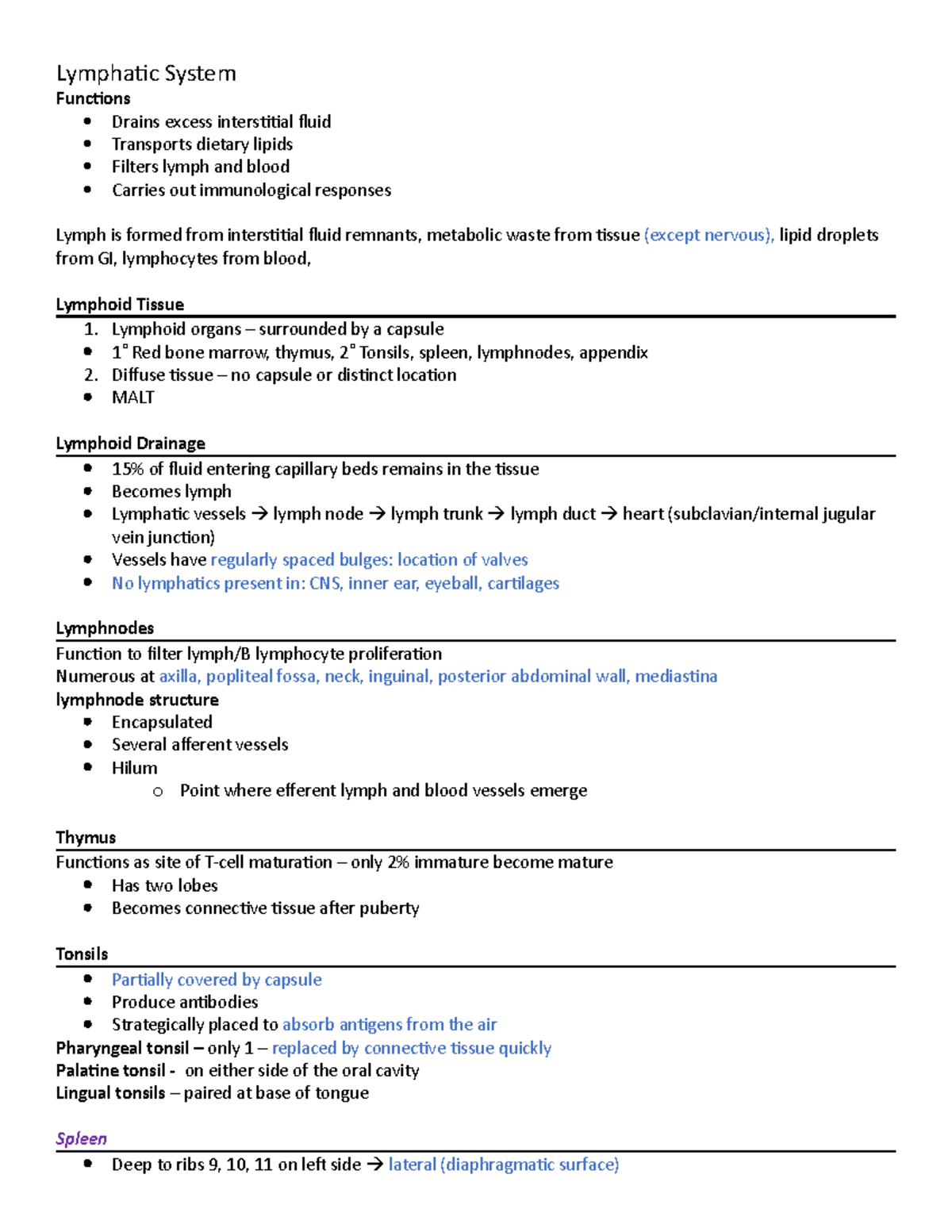 Lymphatic System - Lecture notes_CAPS 391 - Dr. Ali - Lymphatic System ...