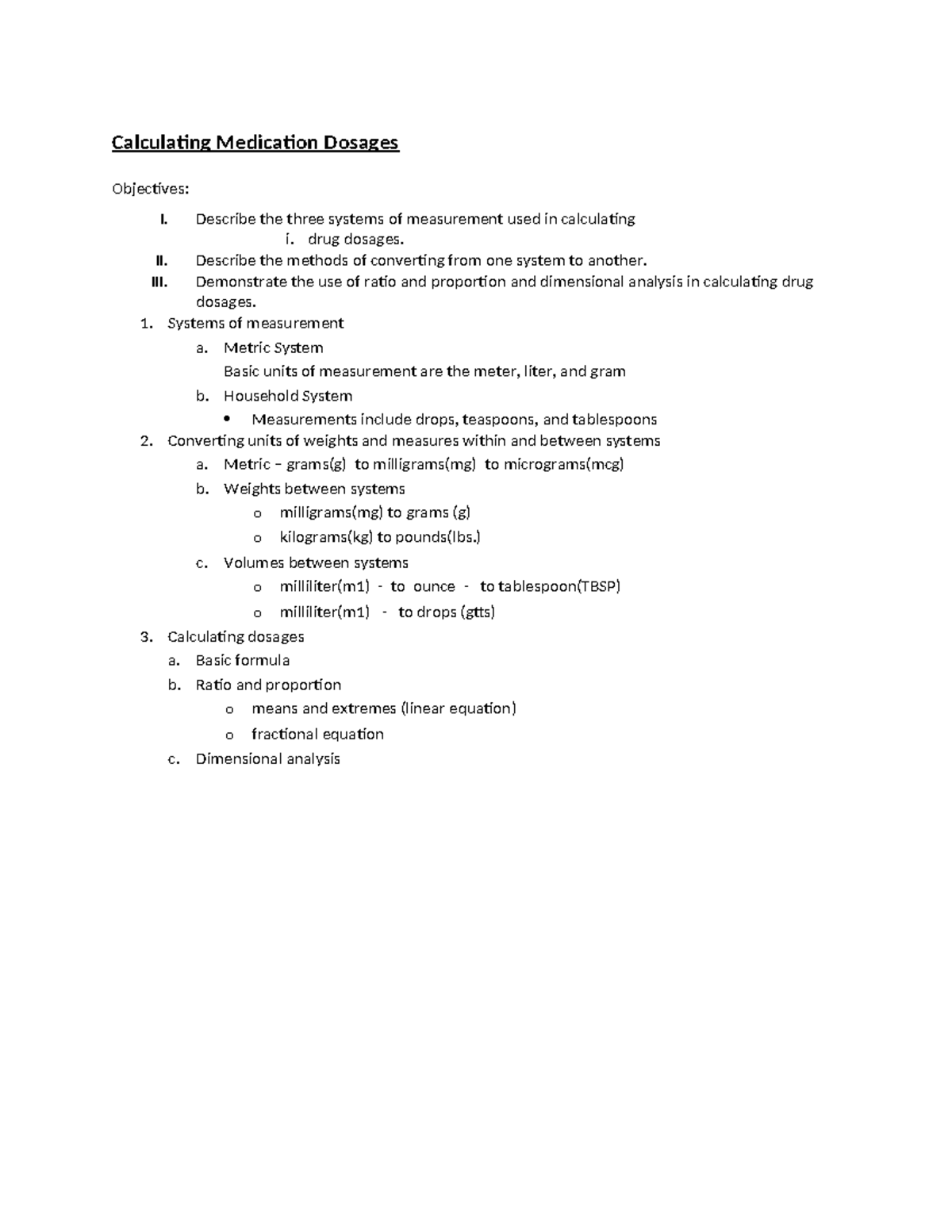 Math Packet for Nu 201 - Math Practice for Medication Math ...