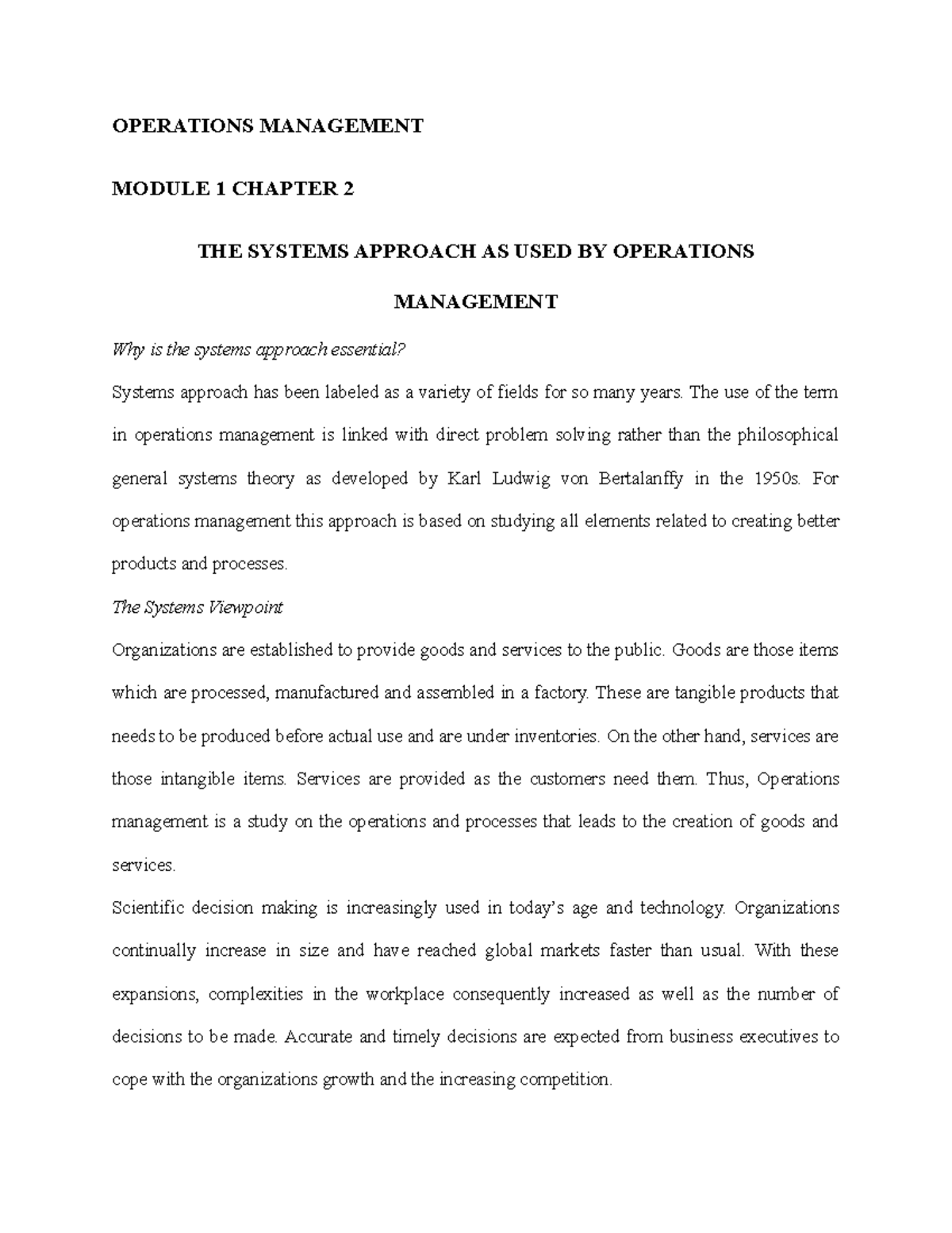 Operations Management M1C2 - OPERATIONS MANAGEMENT MODULE 1 CHAPTER 2 ...