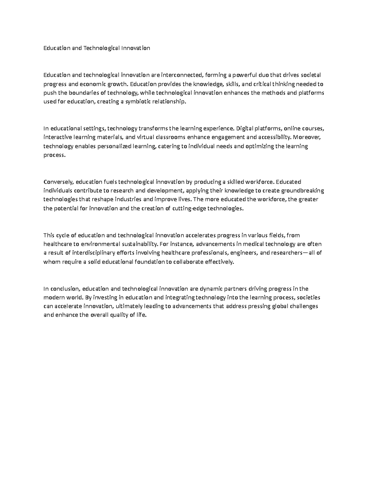 Education and Technological Innovation - Education and Technological ...