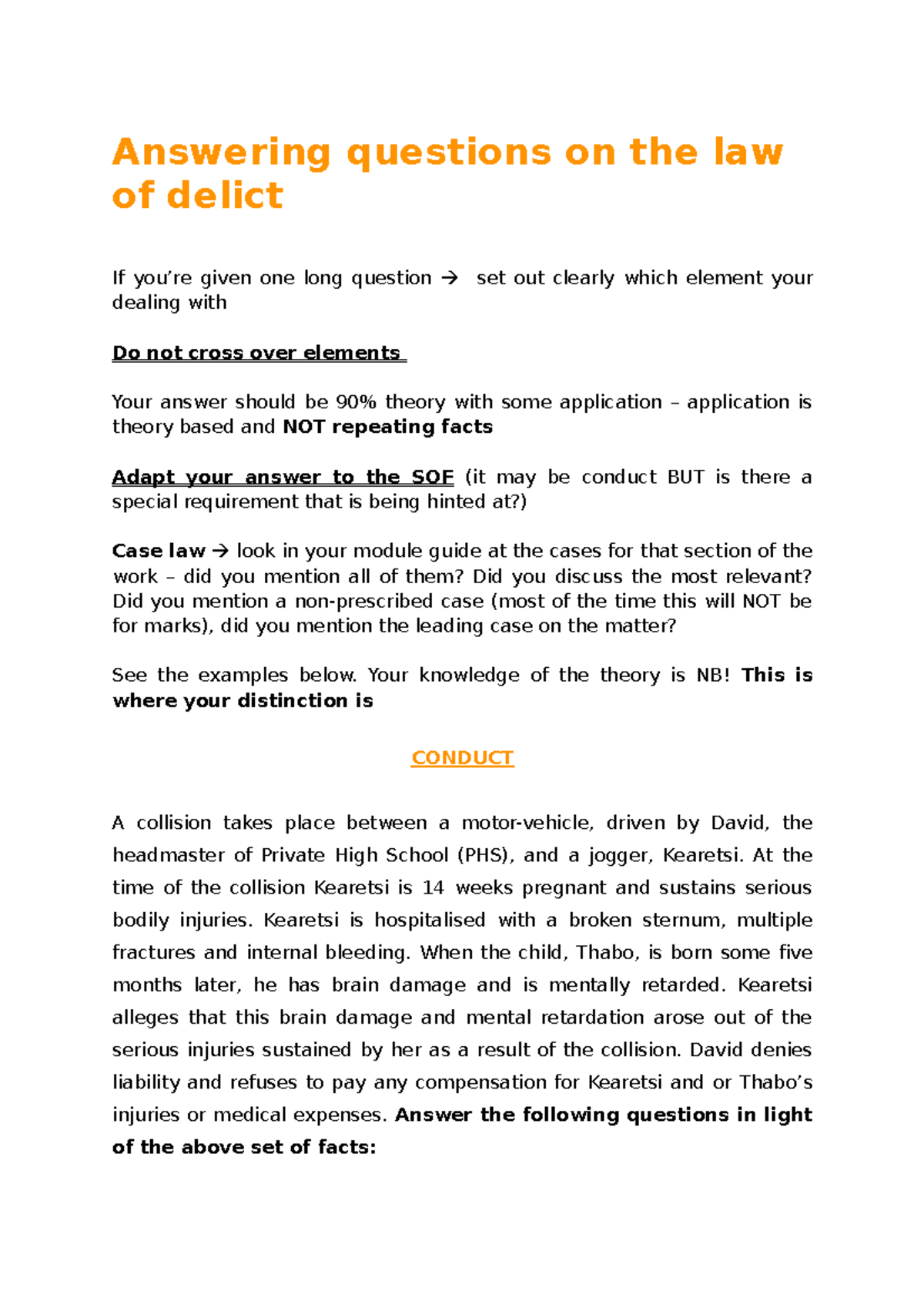 Answering questions on the Law of Delict (Guidelines) - Answering ...