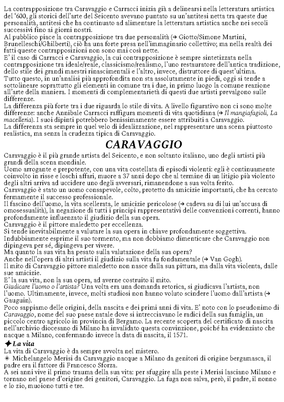 Caravaggio - appunti - La contrapposizione tra Caravaggio e Carracci inizia già a delinearsi ...