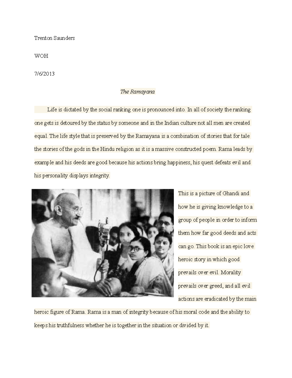 Ramayan revised - Grade: A - Trenton Saunders WOH 7/6/ The Ramayana ...