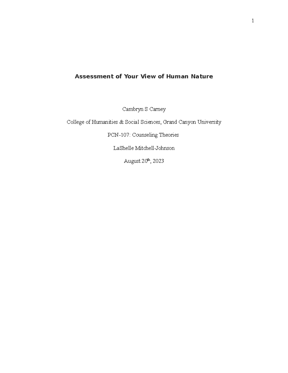 Assessment of Your View of Human Nature - Merriam-Webster defines it as ...