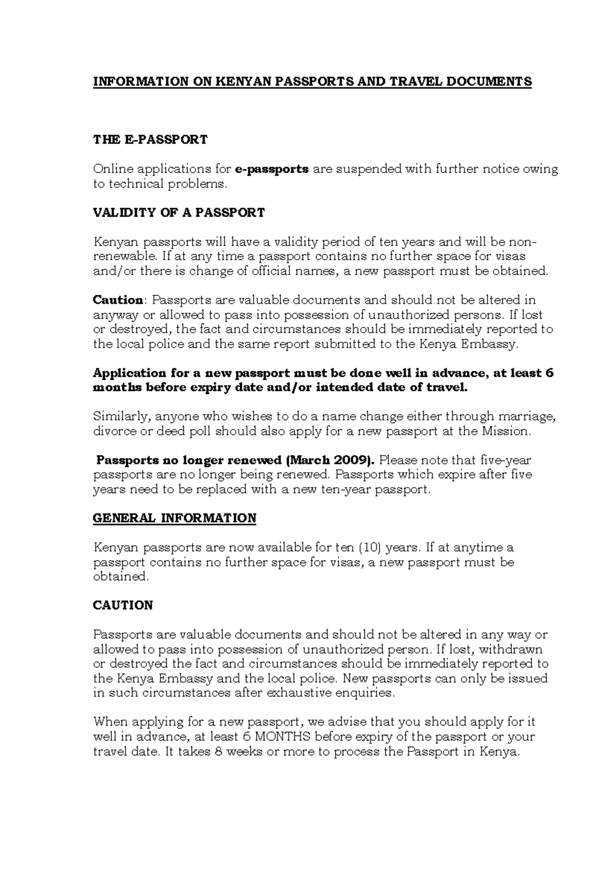 Kenyan Passports requirements for website - INFORMATION ON KENYAN PASSPORTS AND TRAVEL DOCUMENTS ...