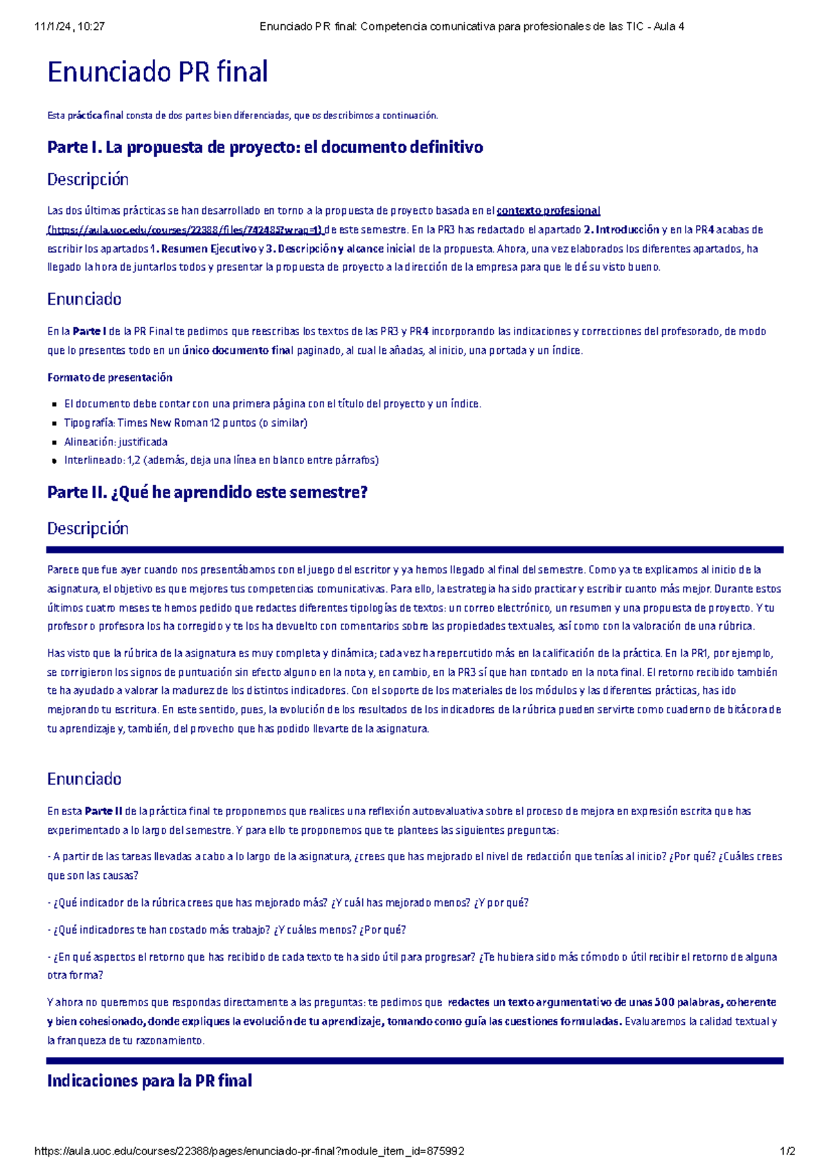 Enunciado PR final Competencia comunicativa para profesionales de las ...