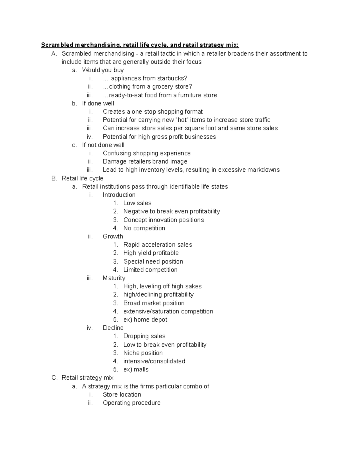 MAR 3231 - Lecture notes from retail management online lecture videos ...