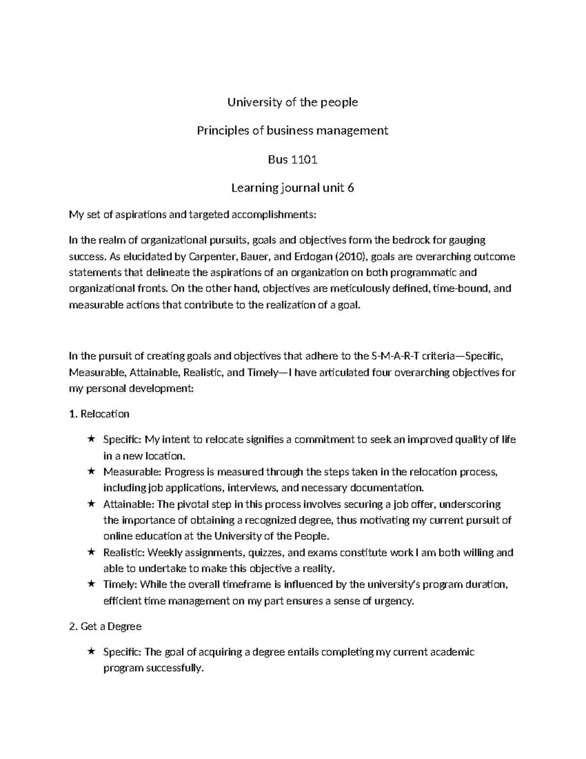 Learning journal unit 6 - University of the people Principles of ...
