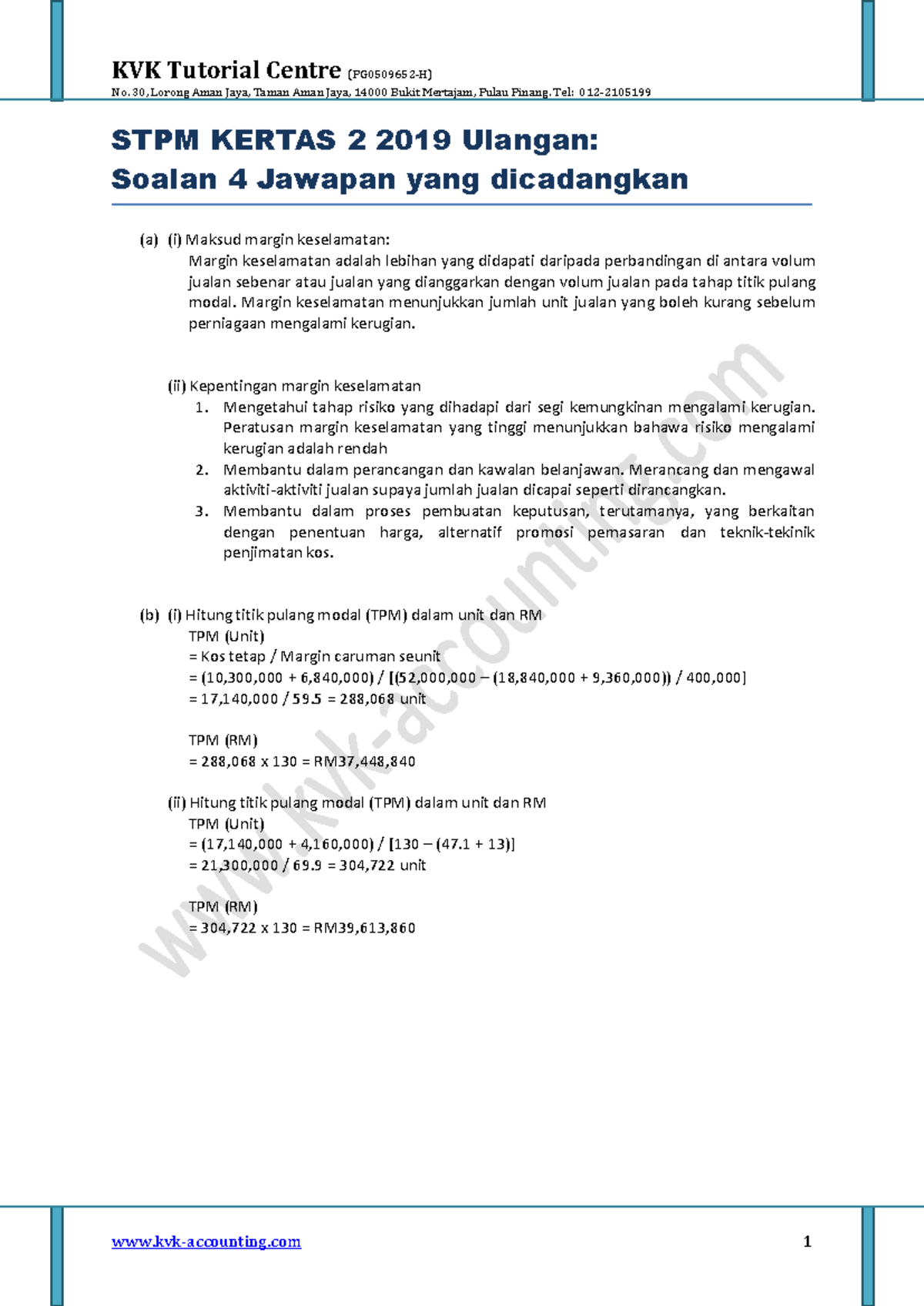 STPM K2 2019 Ulangan S4 Jawapan - kvk-acco unting KVK Tutorial Centre (PG0509652-H) No. 30 ...