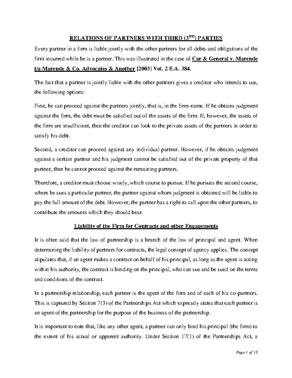 Relations OF Partners WITH Third Parties AND Inter SE - RELATIONS OF ...