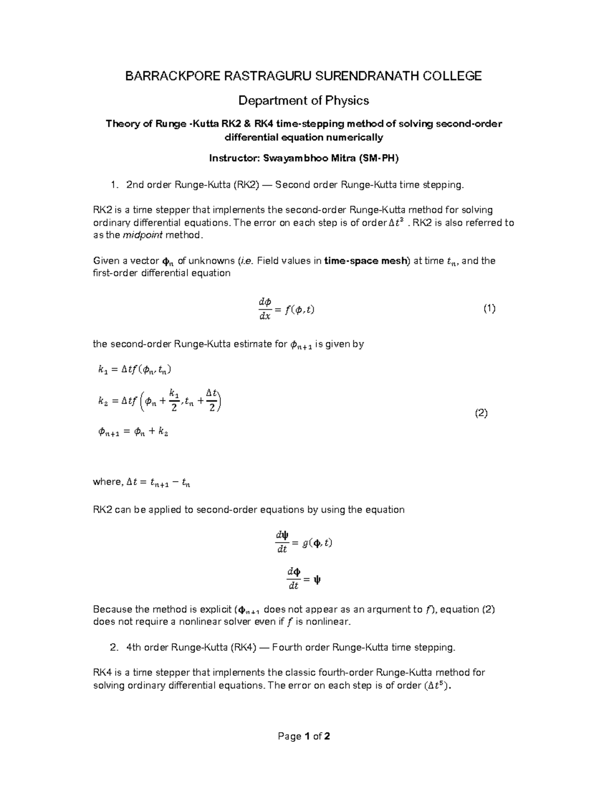 RK2&RK4 Theory - Page 1 of 2 BARRACKPORE RASTRAGURU SURENDRANATH ...