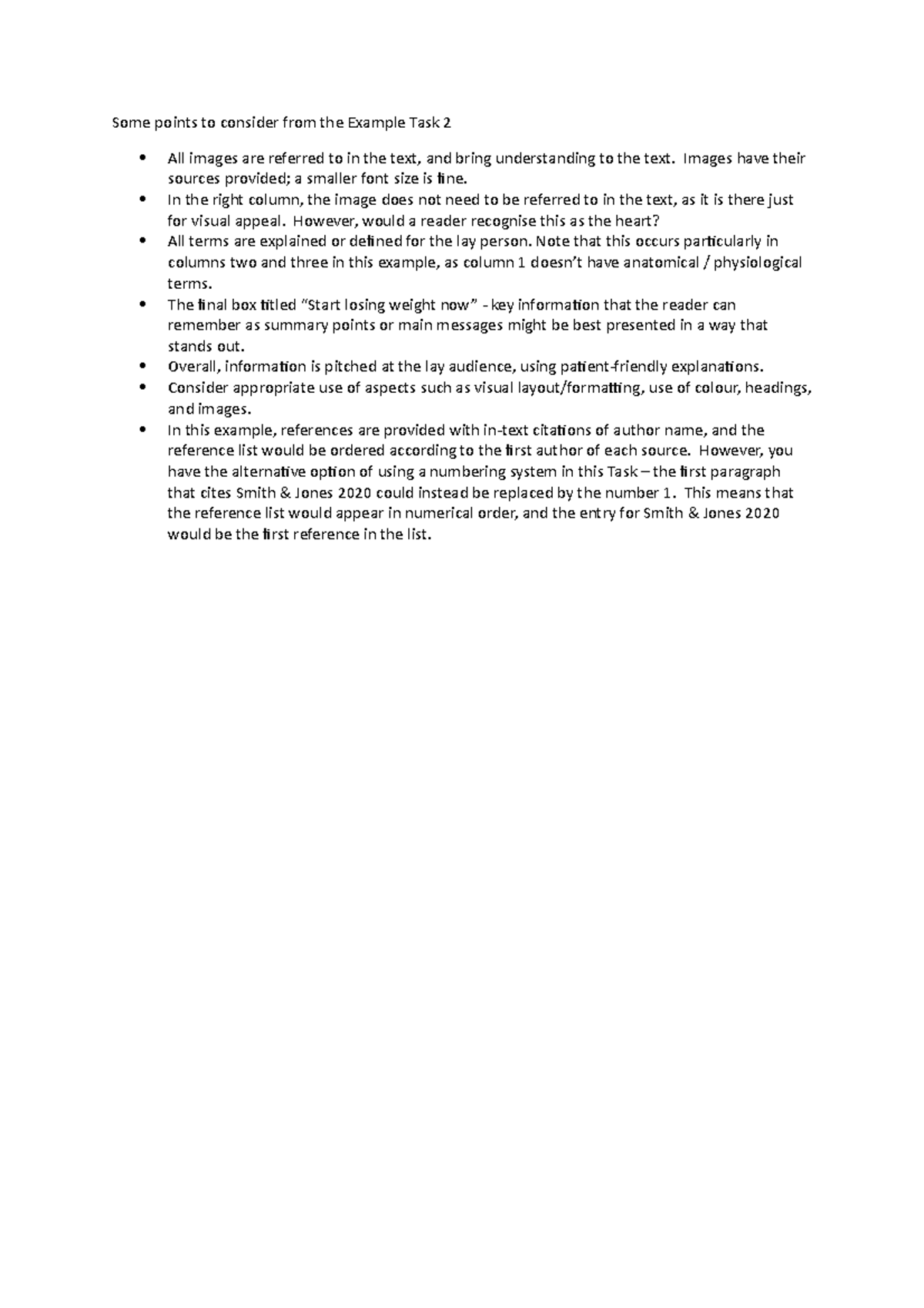 Points relating to Example Task 2 - Some points to consider from the ...