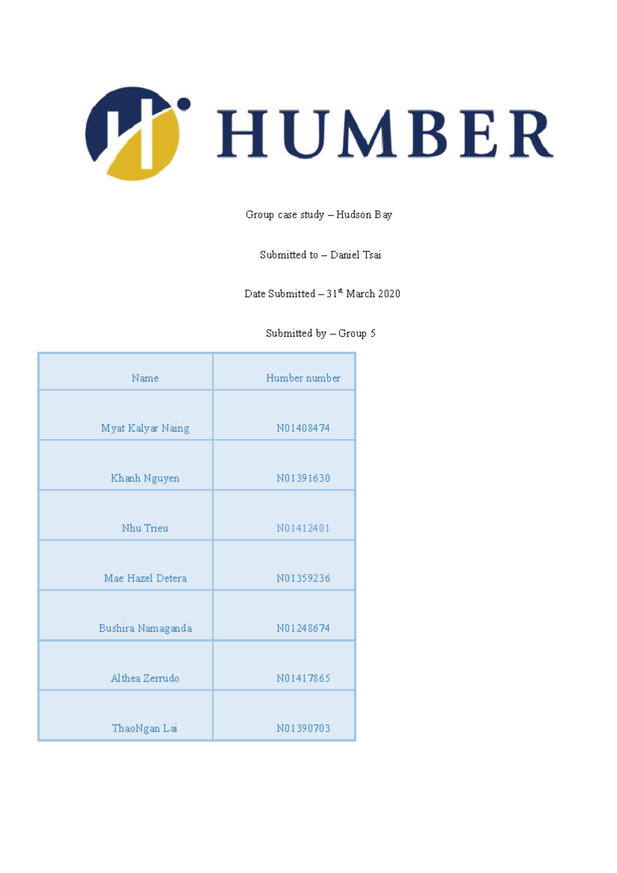 The Final Hudson Bay Draft - Group case study – Hudson Bay Submitted to ...