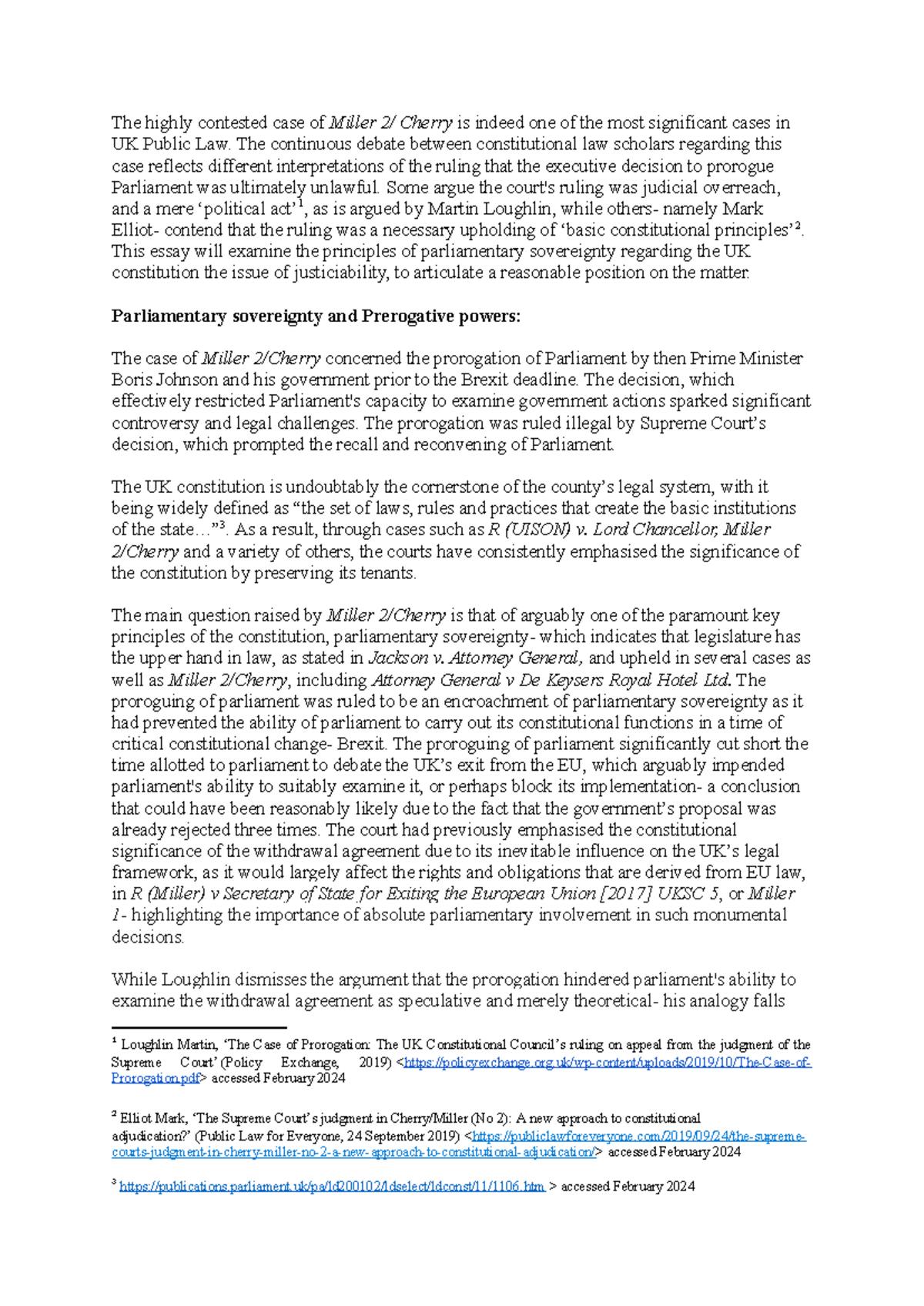 Public Law- AS1 copy - The highly contested case of Miller 2/ Cherry is ...