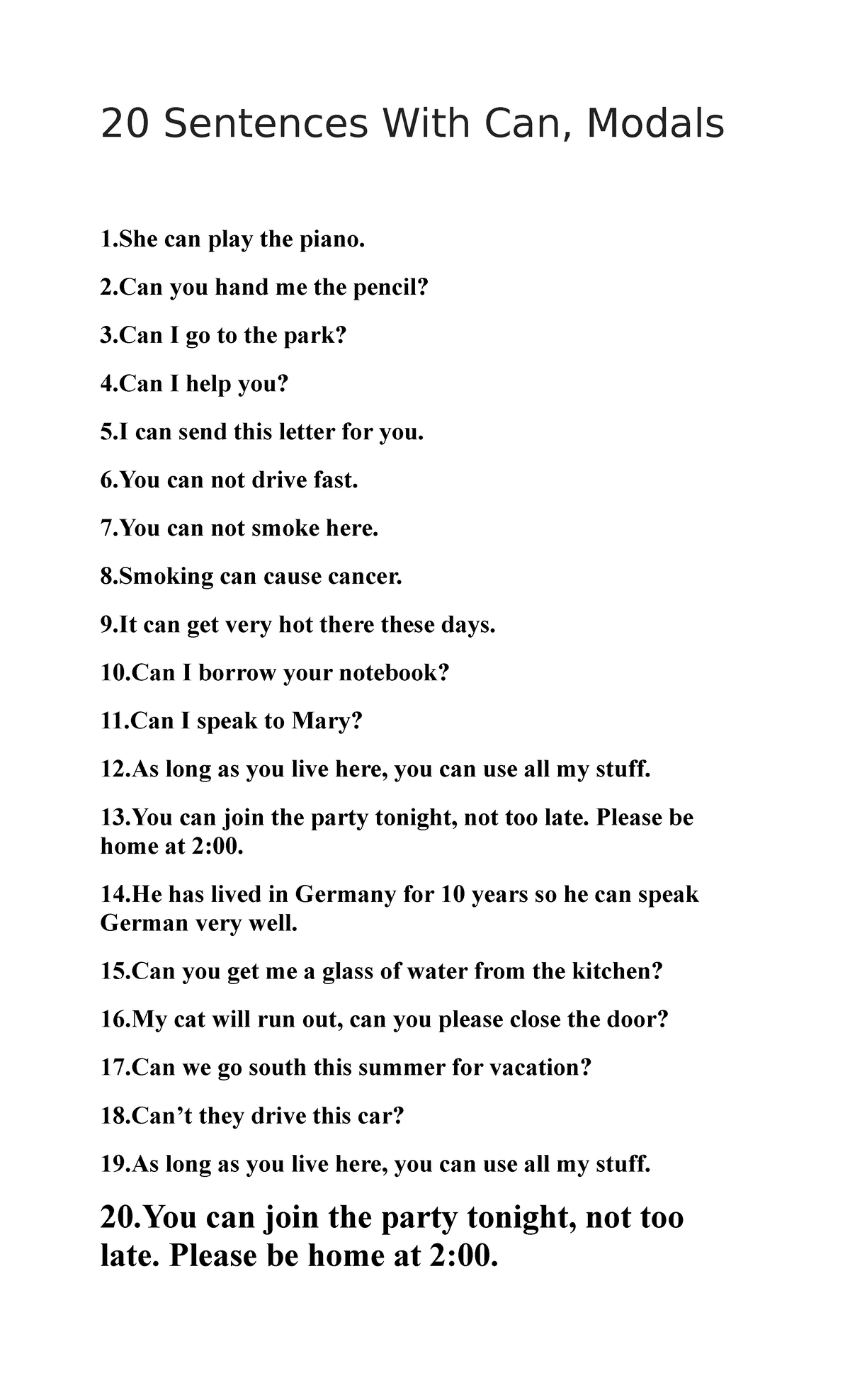 20 Sentences With Can - it is only for children - 20 Sentences With Can ...