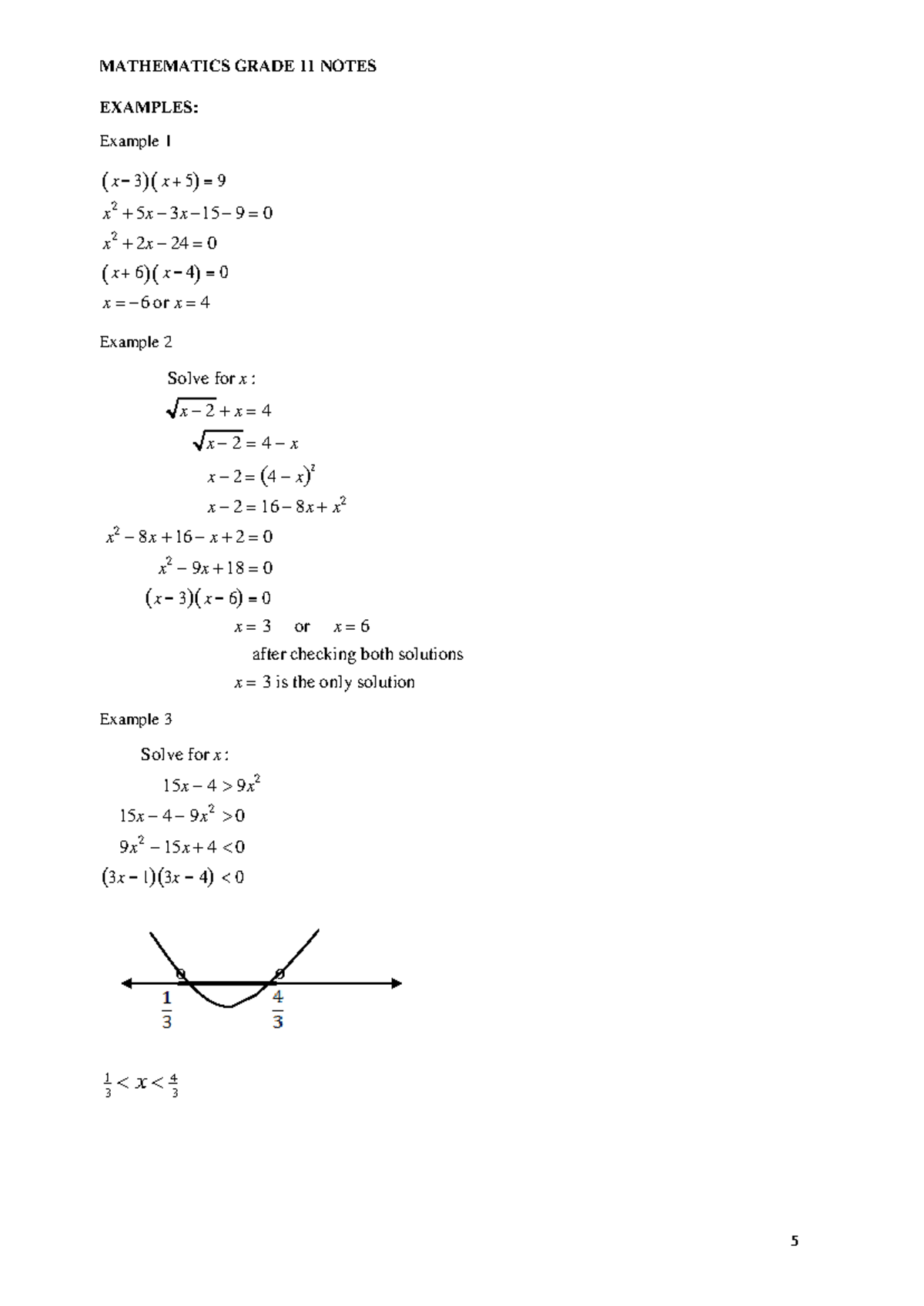 Mathematics Grade 11 Notes - O O MATHEMATICS GRADE 11 NOTES EXAMPLES ...