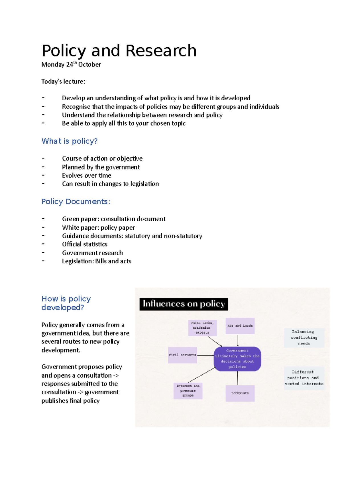 Policy and Research - Policy and Research Monday 24th October Today’s ...