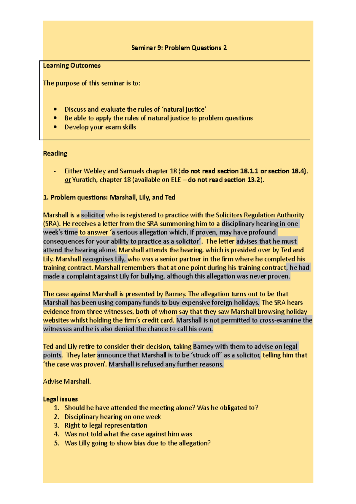 LAW1035 Seminar 9 - JR Problem Questions 2 - Seminar 9: Problem Questions 2 Learning Outcomes ...
