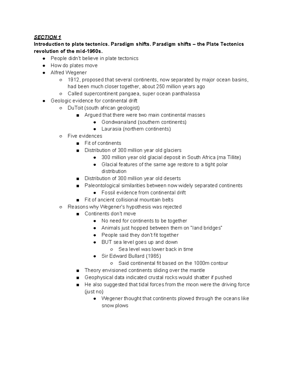 GEOL 240 - Complete Notes - SECTION 1 Introduction to plate tectonics ...