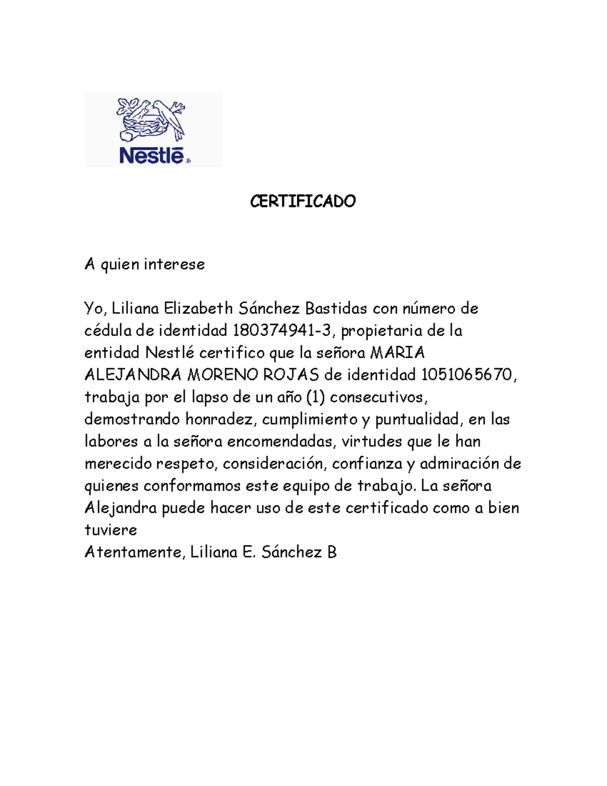 Formato plantilla certificacion laboral empleado - CERTIFICADO A quien ...
