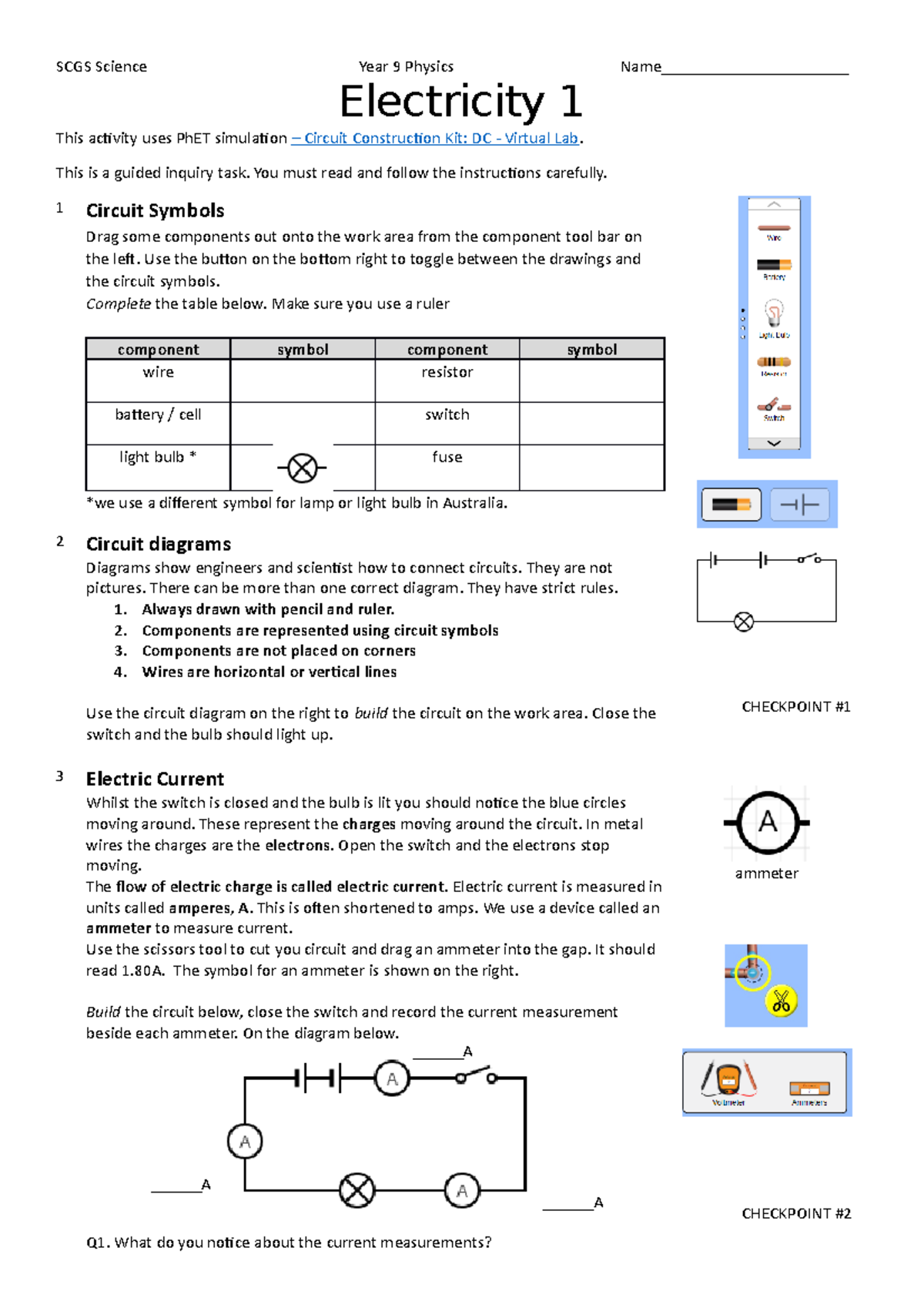 Y9 Physics - Ph ET - electric circuits - SCGS Science Year 9 Physics ...