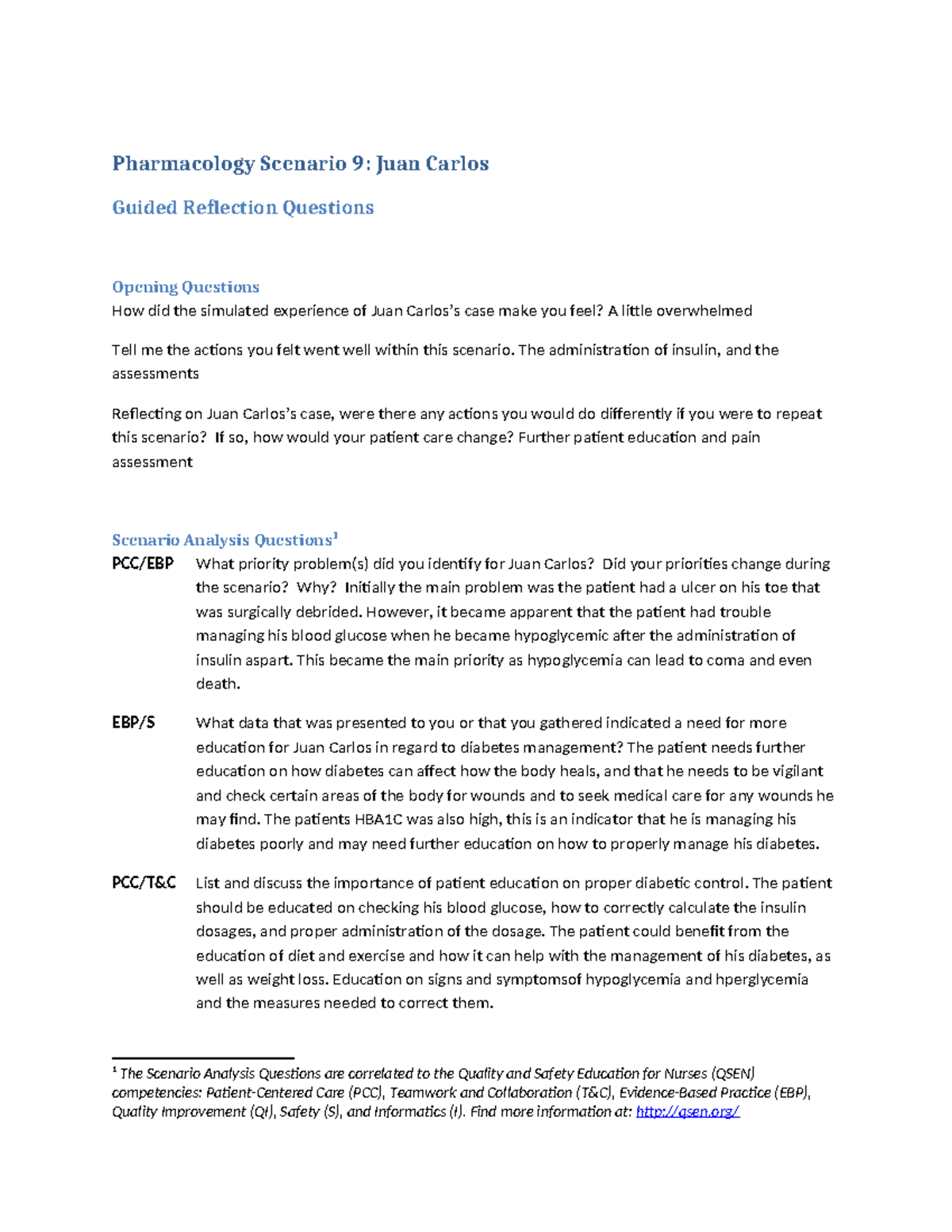 Juan Carlos Reflection - Pharmacology Scenario 9: Juan Carlos Guided ...