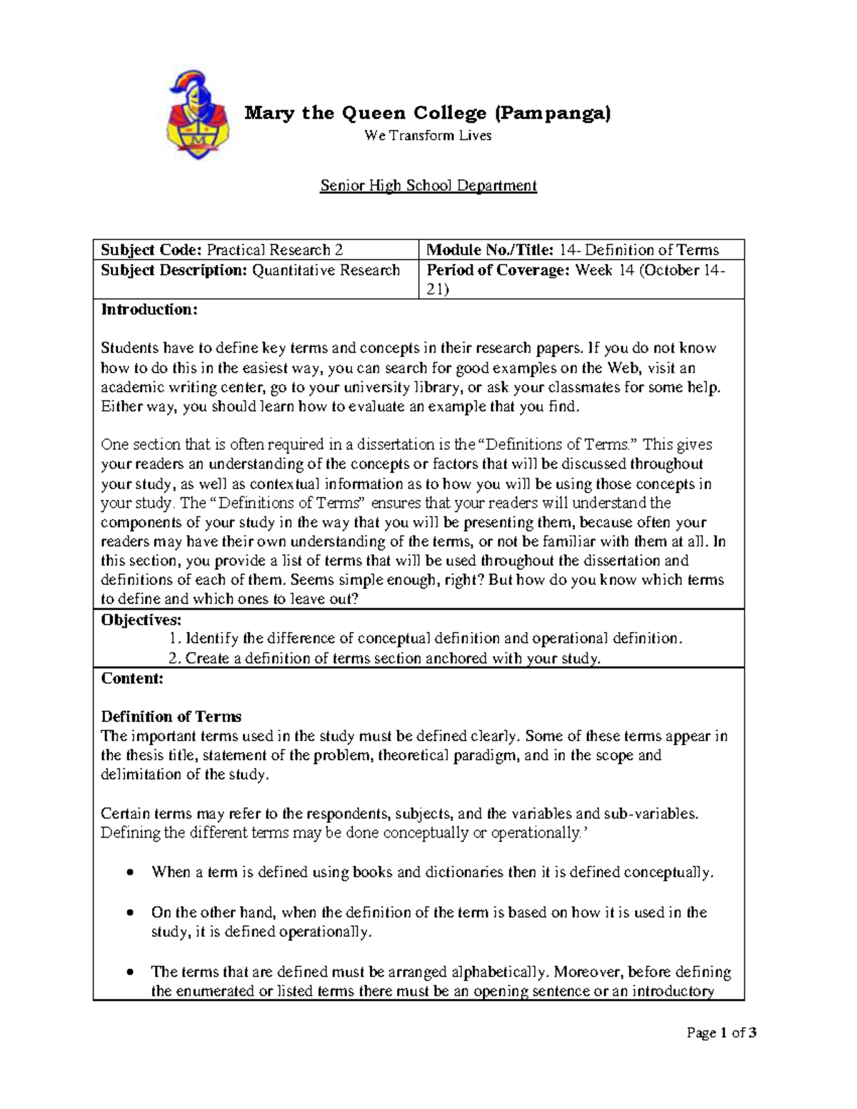 PR2 Module 14 - notes - Page 1 of 3 Mary the Queen College (Pampanga ...