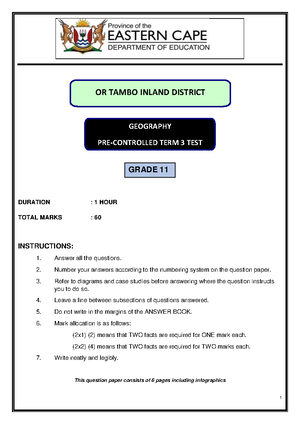 Tourism Grade 11 June Examination 2023 - GRADE 11 MARKS : 150 TIME : 2 ...
