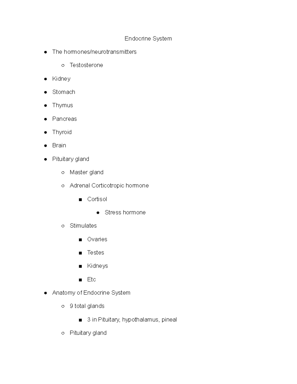 Nervous System Part 4 - Endocrine System The hormones/neurotransmitters ...
