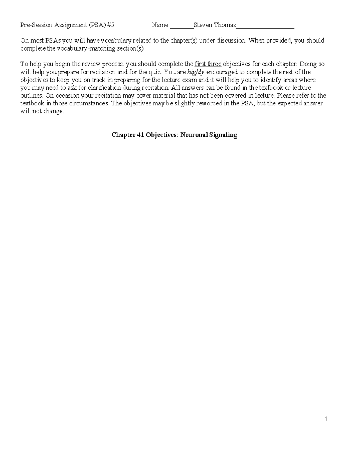 PSA 6 SP24 - PSA 6 - Pre-Session Assignment (PSA) #5 Name Steven Thomas ...