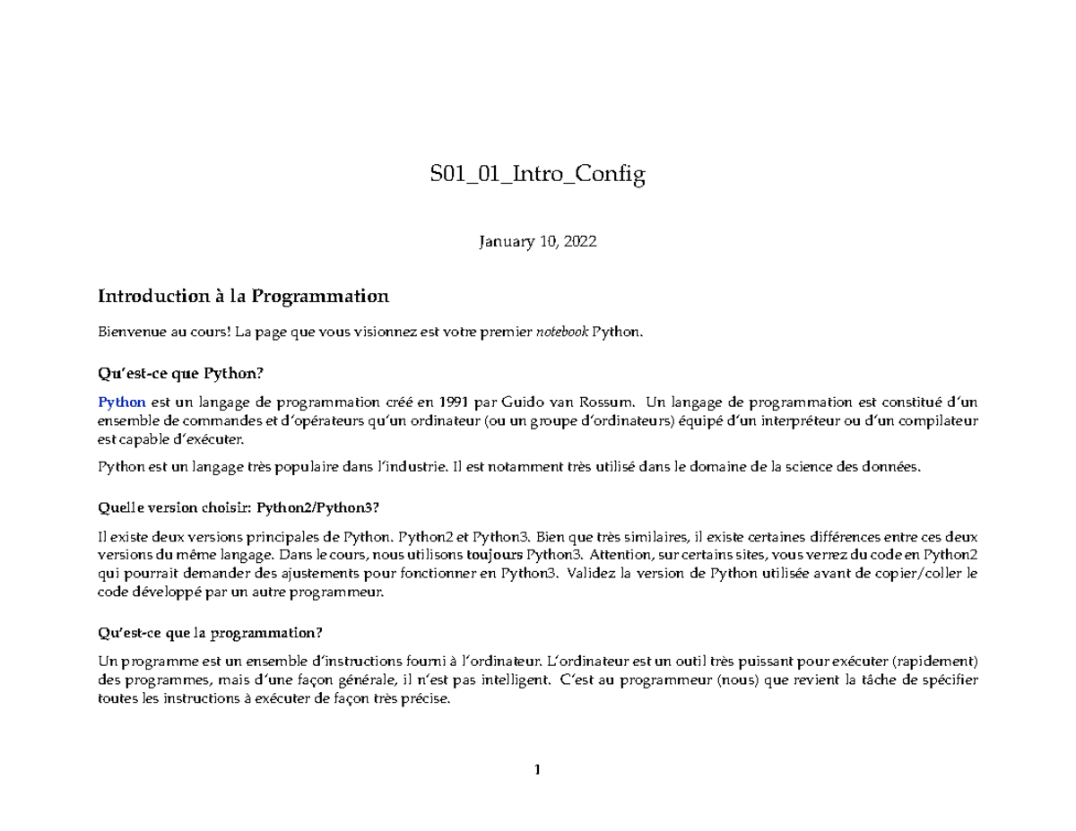 Installer Python - S01_01_Intro_Config January 10, 2022 Introduction à ...