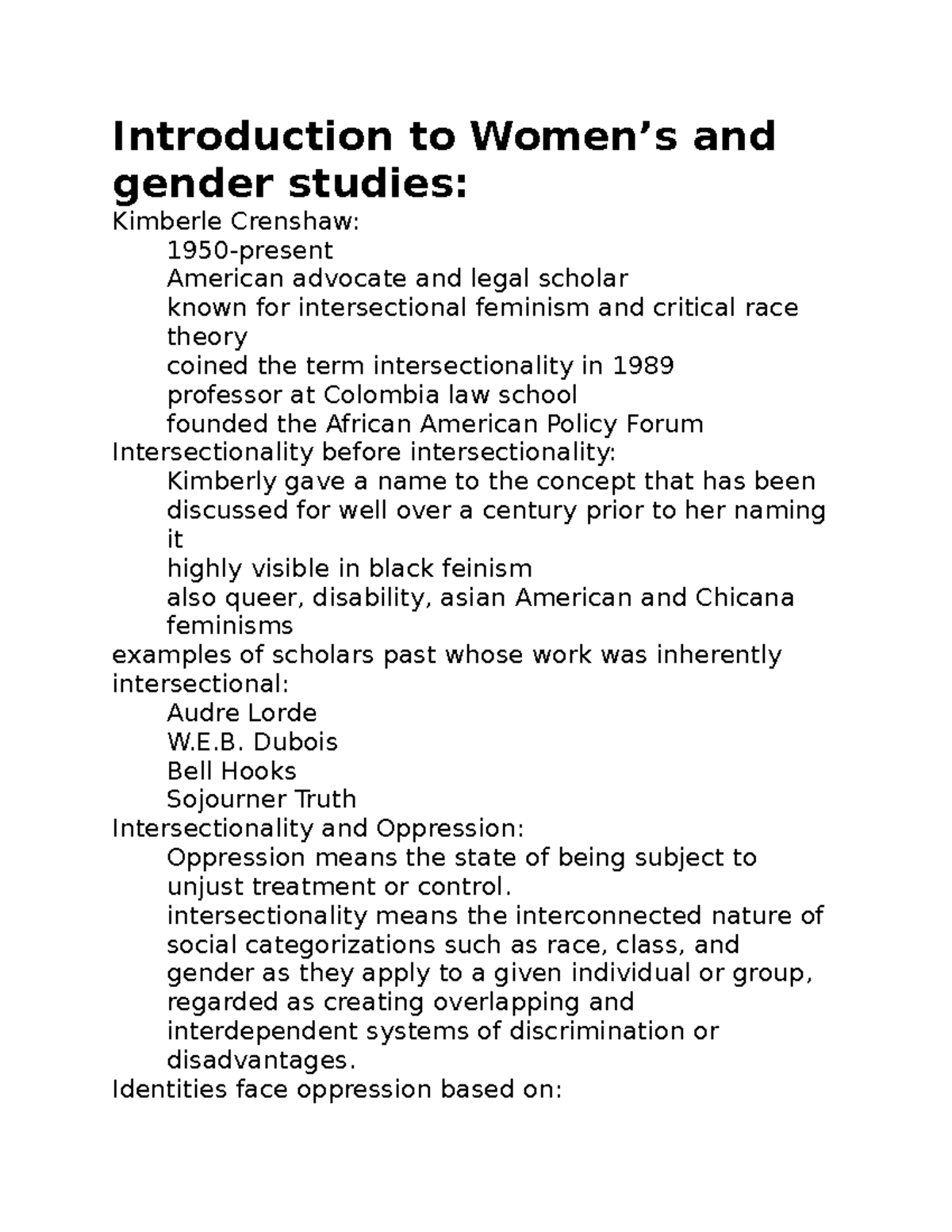 Introduction to Women - E. Dubois Bell Hooks Sojourner Truth ...