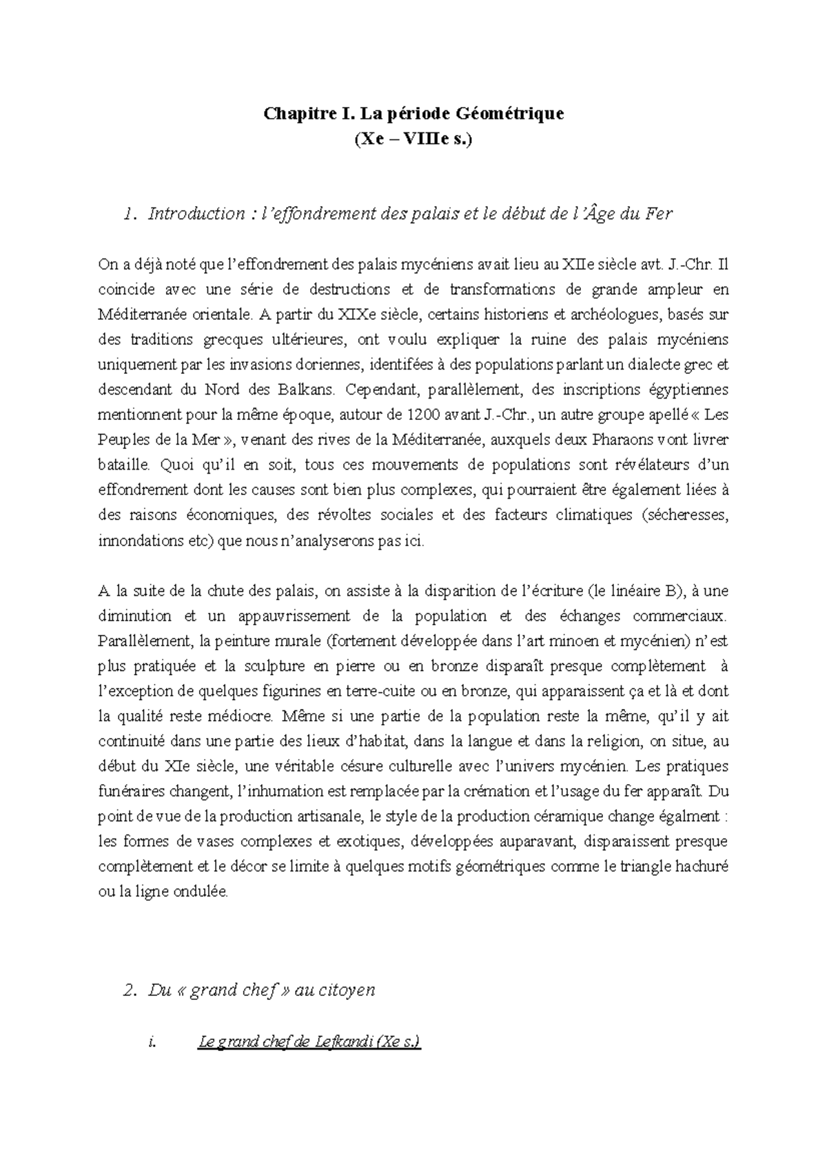 Texte période Géométrique - Chapitre I. La période Géométrique (Xe ...