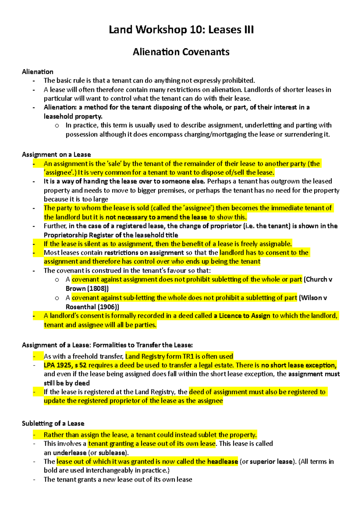 Land Workshop 10 Prepare - Land Workshop 10: Leases III Alienation ...