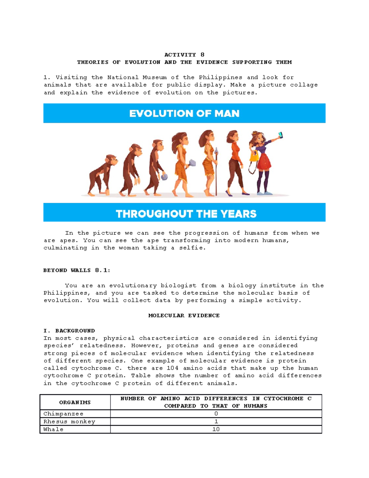 Activity 8random noted - ACTIVITY 8 THEORIES OF EVOLUTION AND THE ...