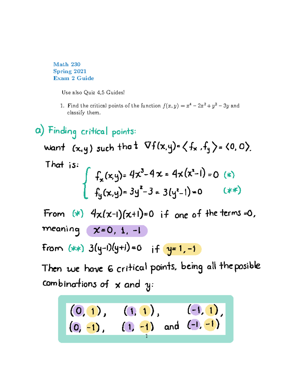 E2Guide Solutions 230 - Math 230 Spring 2021 Exam 2 Guide Use also Quiz ...