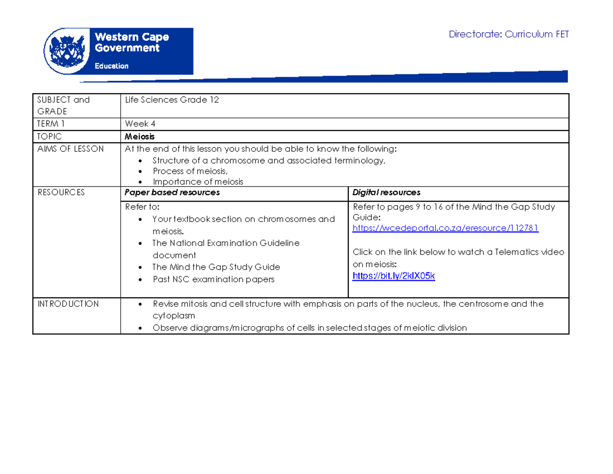 Life Sciences Grade 12 Term 1 Week 4 2021 - Directorate: Curriculum FET ...