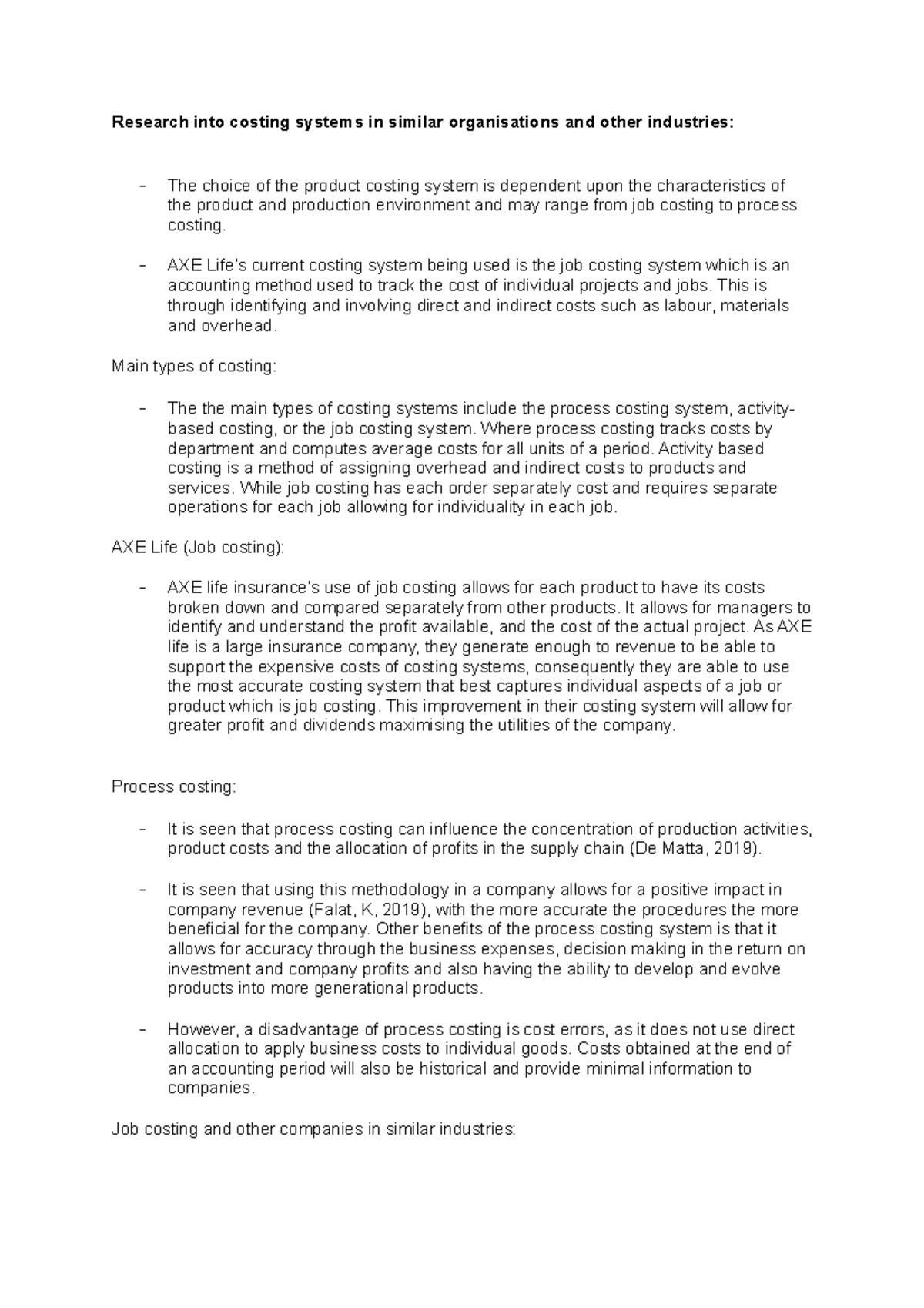 Costing systems - Group assignment - Research into costing systems in ...