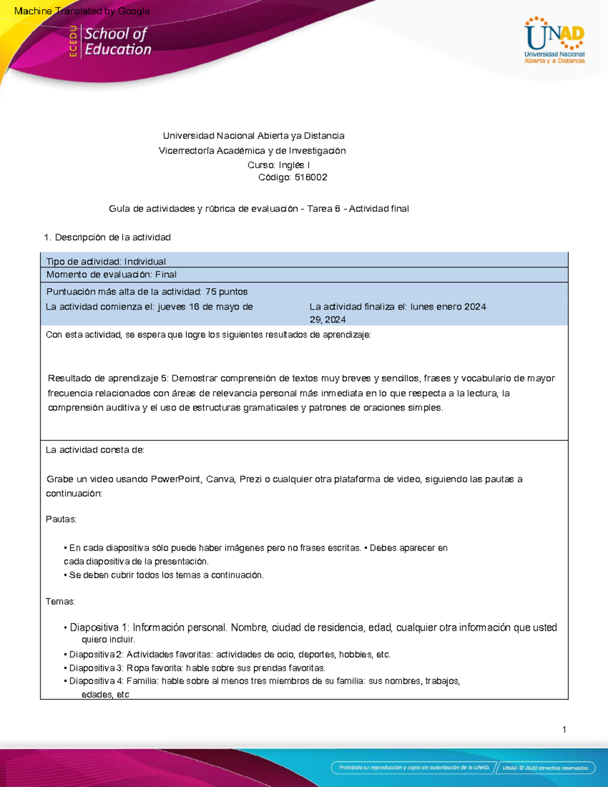 Activity Guide and Evaluation Rubric - Task 8 - Final activity - Se deben cubrir todos los temas ...