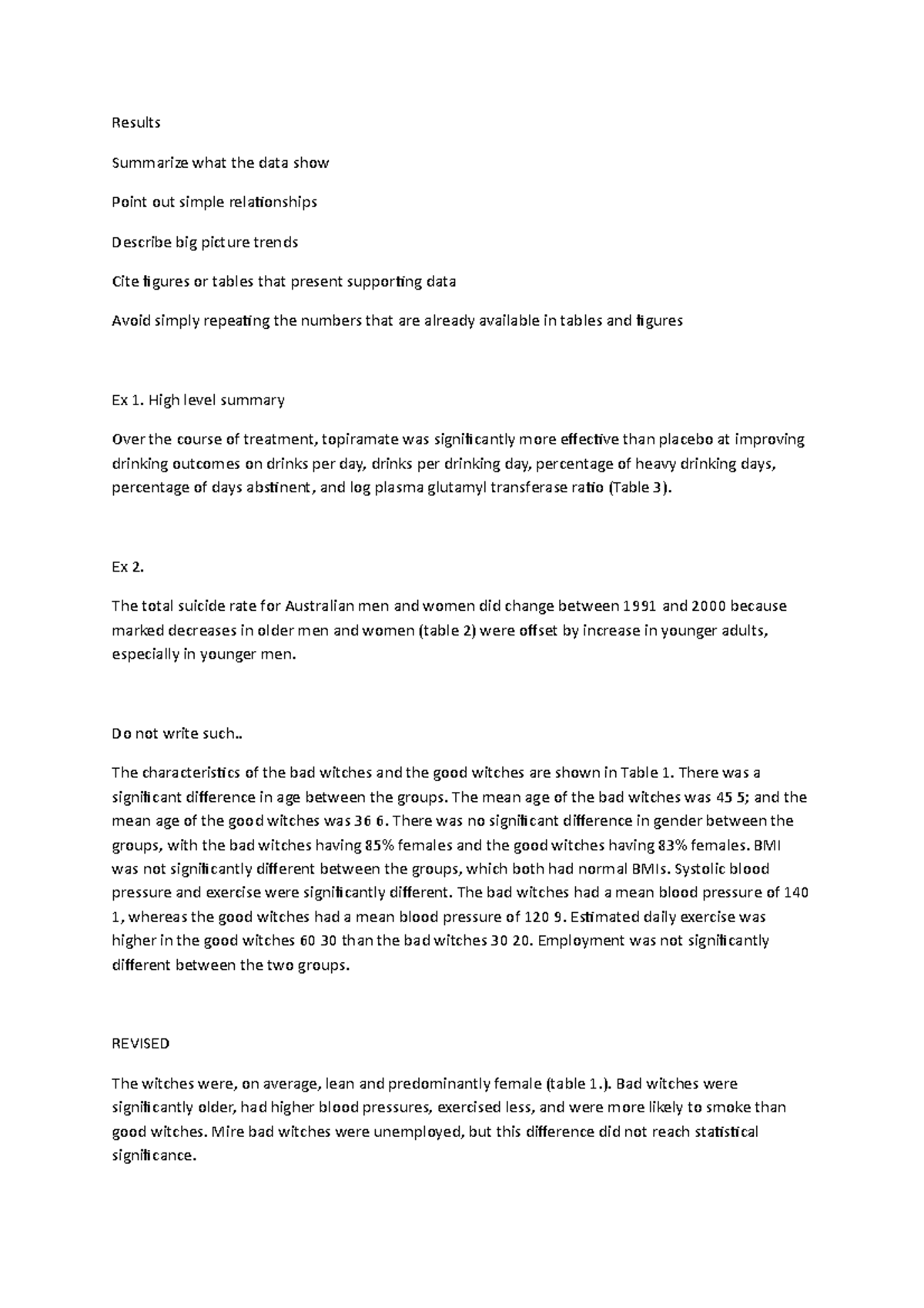 Notes for writing a scientific report - Results Summarize what the data ...