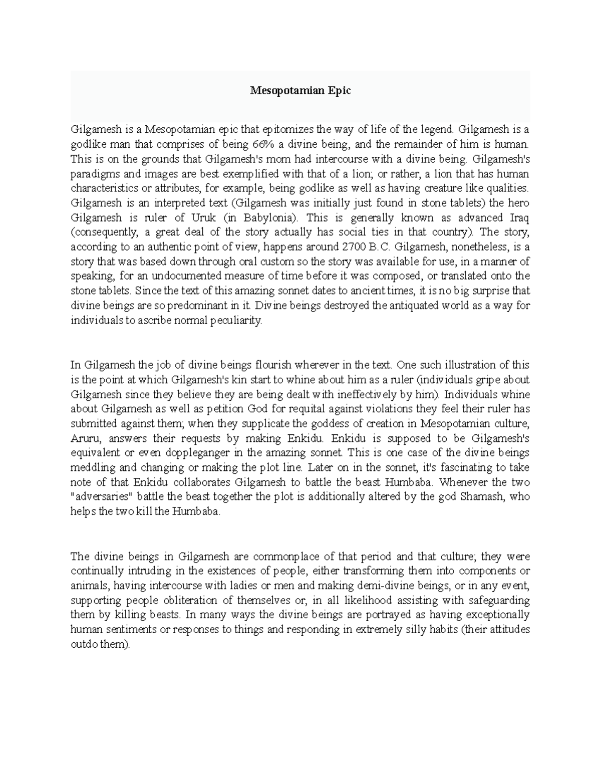 Mesopotamian Epic - research - Mesopotamian Epic Gilgamesh is a ...