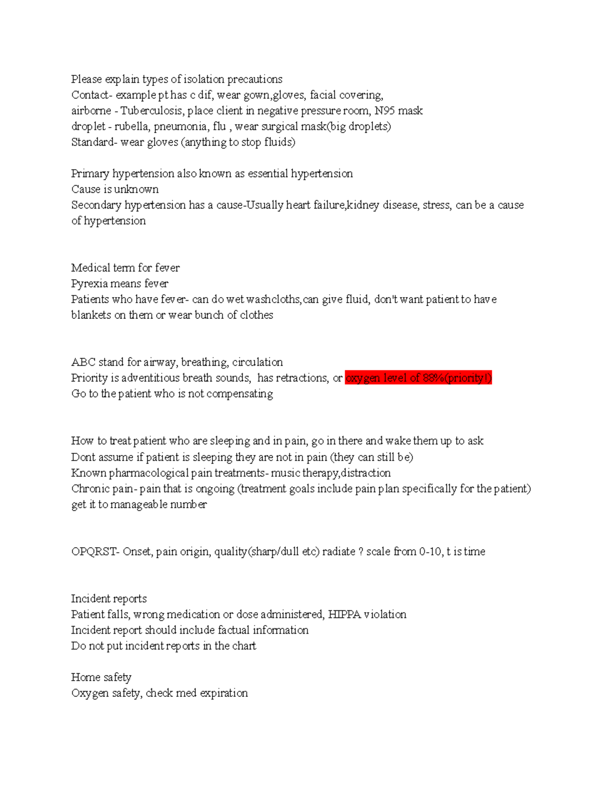 Final NURS 100 - Notes - Please explain types of isolation precautions ...