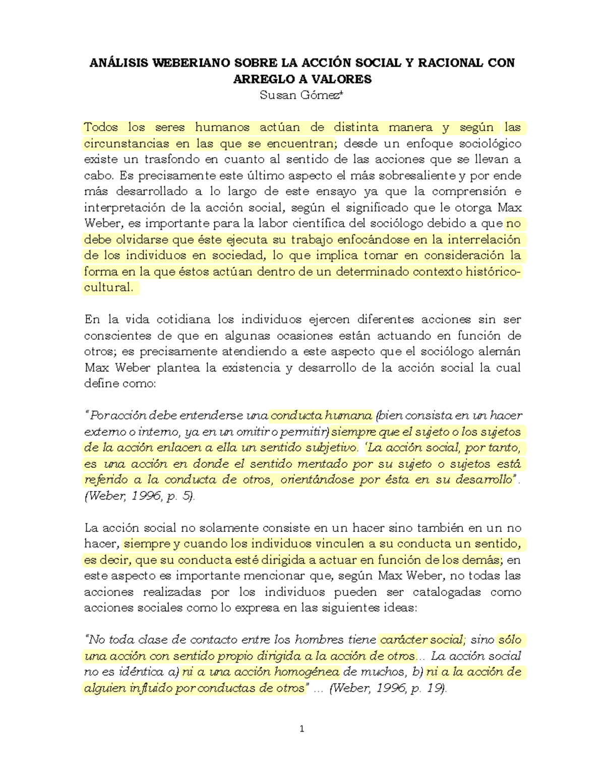 MAX Weber- AccióN Social-Susan Gómez - Sociologia - USAC - Studocu
