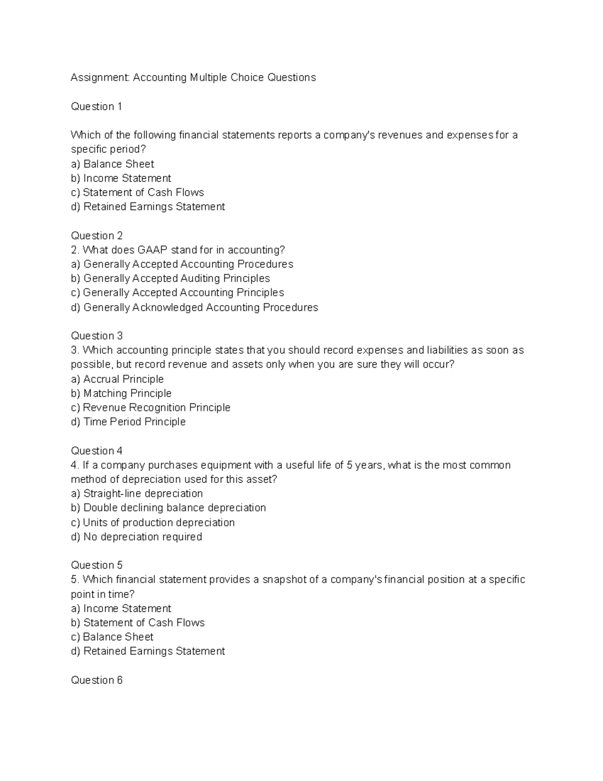 Accounting quiz - Quiz - Assignment: Accounting Multiple Choice ...