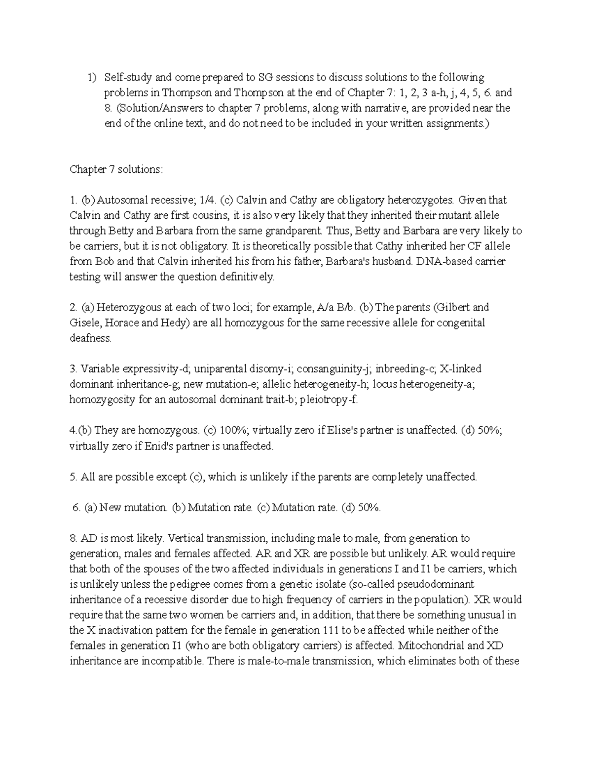 Genetics Assignment #3, Chapter 7 solutions - Self-study and come ...