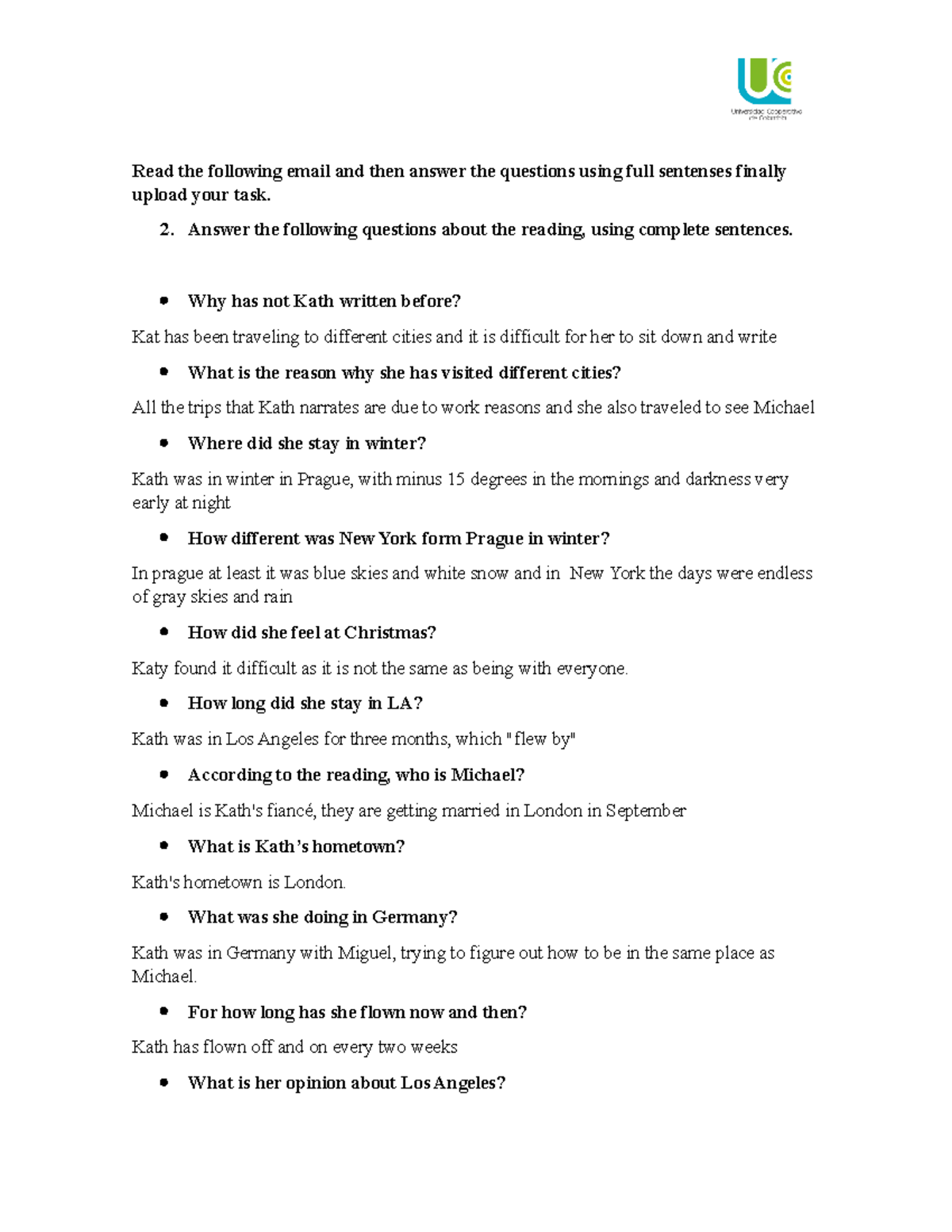 Activity 3 - An email from a friend - Read the following email and then ...