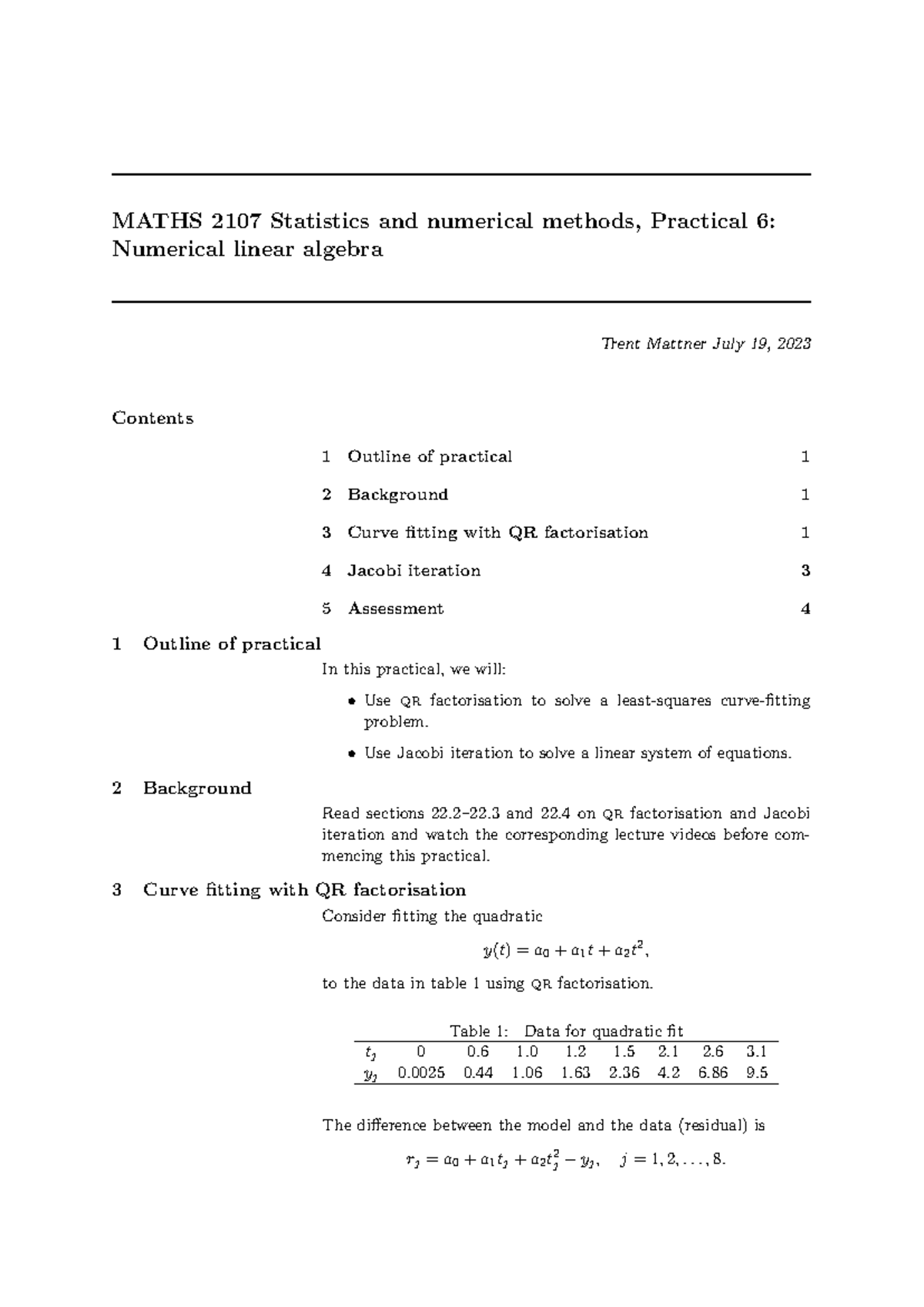 SNMP6 - Practical 6 Worksheet - MATHS 2107 Statistics and numerical methods, Practical 6 ...