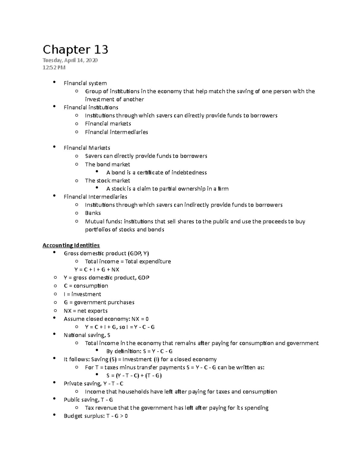 Chapter 13 - Lecture notes 7 - Chapter 13 Tuesday, April 14, 2020 12:52 ...